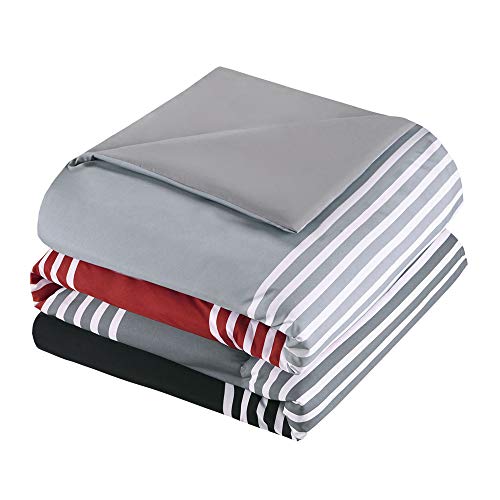 Comfort Spaces Twin Comforter Sets with Sheets - Bed in a Bag 6 Pieces Teen Bedding Sets Twin, Red and Grey Stripes Bedding Twin, College Twin Bed Set with 2 Side Pockets Bedroom Organizer