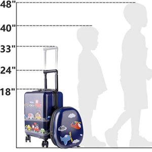 iPlay, iLearn Kids Carry On Luggage Set, 18" Hardside Rolling Suitcase W/Spinner Wheels, Hard Shell Travel Luggage W/Backpack for Boys Toddlers Children