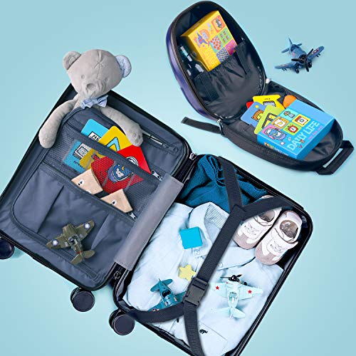 iPlay, iLearn Kids Carry On Luggage Set, 18" Hardside Rolling Suitcase W/Spinner Wheels, Hard Shell Travel Luggage W/Backpack for Boys Toddlers Children