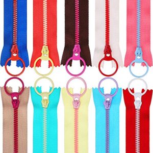 tecunite 20 pieces plastic resin zippers with lifting ring quoit colorful zipper for tailor sewing crafts bag garment (12 inch)