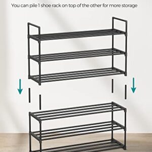 SONGMICS Shoe Rack, 3-Tier Shoe Storage Organizer, Metal Shoe Shelf, 12 to 15 Pairs Shoes, Stackable Shoe Tower for Living Room, Entryway, Hallway, Closet, Black ULSA13BK