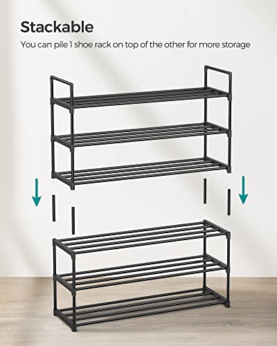 SONGMICS Shoe Rack, 3-Tier Shoe Storage Organizer, Metal Shoe Shelf, 12 to 15 Pairs Shoes, Stackable Shoe Tower for Living Room, Entryway, Hallway, Closet, Black ULSA13BK