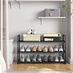 SONGMICS Shoe Rack, 3-Tier Shoe Storage Organizer, Metal Shoe Shelf, 12 to 15 Pairs Shoes, Stackable Shoe Tower for Living Room, Entryway, Hallway, Closet, Black ULSA13BK