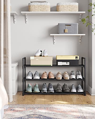 SONGMICS Shoe Rack, 3-Tier Shoe Storage Organizer, Metal Shoe Shelf, 12 to 15 Pairs Shoes, Stackable Shoe Tower for Living Room, Entryway, Hallway, Closet, Black ULSA13BK