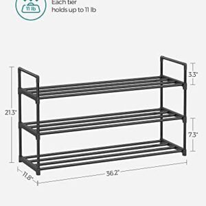 SONGMICS Shoe Rack, 3-Tier Shoe Storage Organizer, Metal Shoe Shelf, 12 to 15 Pairs Shoes, Stackable Shoe Tower for Living Room, Entryway, Hallway, Closet, Black ULSA13BK