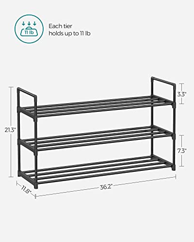 SONGMICS Shoe Rack, 3-Tier Shoe Storage Organizer, Metal Shoe Shelf, 12 to 15 Pairs Shoes, Stackable Shoe Tower for Living Room, Entryway, Hallway, Closet, Black ULSA13BK