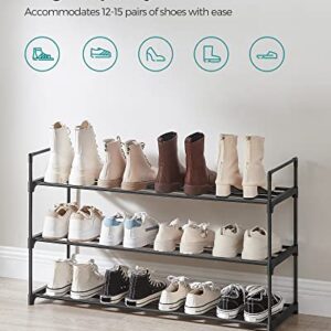 SONGMICS Shoe Rack, 3-Tier Shoe Storage Organizer, Metal Shoe Shelf, 12 to 15 Pairs Shoes, Stackable Shoe Tower for Living Room, Entryway, Hallway, Closet, Black ULSA13BK