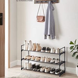 SONGMICS Shoe Rack, 3-Tier Shoe Storage Organizer, Metal Shoe Shelf, 12 to 15 Pairs Shoes, Stackable Shoe Tower for Living Room, Entryway, Hallway, Closet, Black ULSA13BK