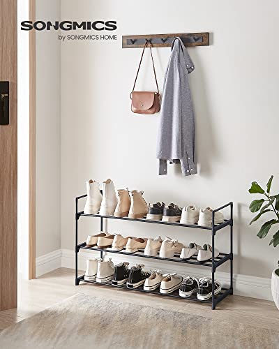 SONGMICS Shoe Rack, 3-Tier Shoe Storage Organizer, Metal Shoe Shelf, 12 to 15 Pairs Shoes, Stackable Shoe Tower for Living Room, Entryway, Hallway, Closet, Black ULSA13BK