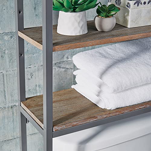 Home Styles Barnside Metro Gray Bathroom Shelf with Two Adjustable Shelves, Brushed Pine Veneer Shelves, and Powder Coated Metal Frame