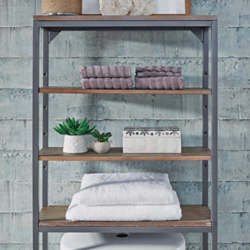 Home Styles Barnside Metro Gray Bathroom Shelf with Two Adjustable Shelves, Brushed Pine Veneer Shelves, and Powder Coated Metal Frame