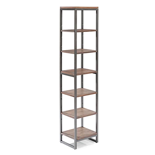 Home Styles Barnside Metro Gray Seven-tier Storage Shelf Tower with Four Adjustable Shelves, Brushed Pine Veneer Shelves, and Powder Coated Metal Frame