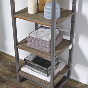 Home Styles Barnside Metro Gray Seven-tier Storage Shelf Tower with Four Adjustable Shelves, Brushed Pine Veneer Shelves, and Powder Coated Metal Frame