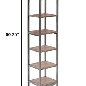 Home Styles Barnside Metro Gray Seven-tier Storage Shelf Tower with Four Adjustable Shelves, Brushed Pine Veneer Shelves, and Powder Coated Metal Frame