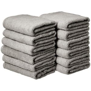 amazon basics cotton hand towel, 12-pack, gray, 16" x 26"