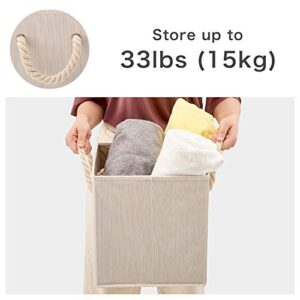 EZOWare Set of 4 Bamboo Fabric Storage Bins with Cotton Rope Handle, 10.5 x 10.5 x 11 inch Foldable Organizer Basket Cube Boxes for Nursery Toys– Beige