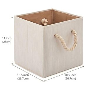 EZOWare Set of 4 Bamboo Fabric Storage Bins with Cotton Rope Handle, 10.5 x 10.5 x 11 inch Foldable Organizer Basket Cube Boxes for Nursery Toys– Beige