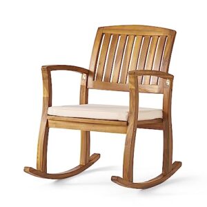 christopher knight home selma acacia rocking chair with cushion, teak finish