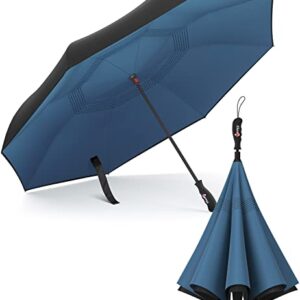 The Original Repel Reverse Umbrella - Windproof Inverted Umbrella w/ 8 Fiberglass Reinforced Ribs - Easy Upside Down Open And Close - Large Umbrella Protects Against Rain, Wind, Snow and Sleet