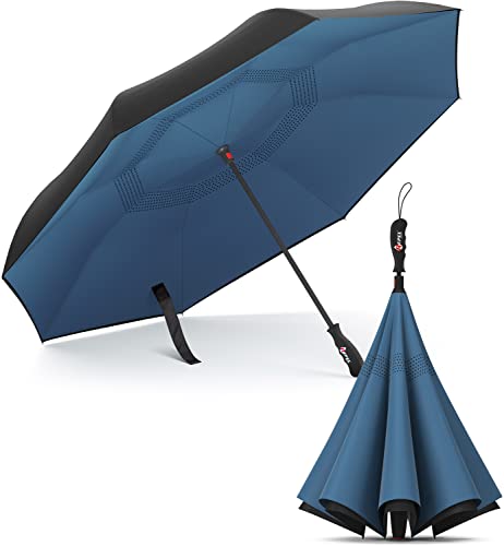 The Original Repel Reverse Umbrella - Windproof Inverted Umbrella w/ 8 Fiberglass Reinforced Ribs - Easy Upside Down Open And Close - Large Umbrella Protects Against Rain, Wind, Snow and Sleet