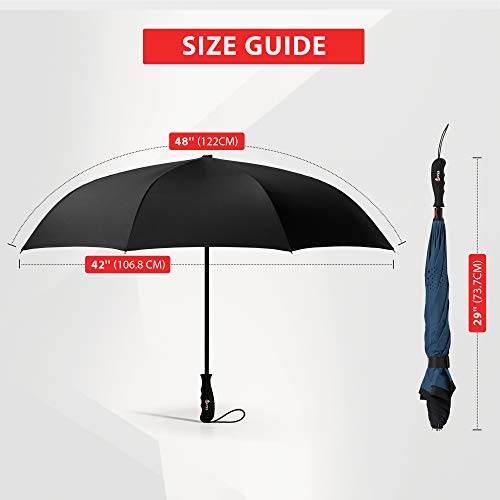 The Original Repel Reverse Umbrella - Windproof Inverted Umbrella w/ 8 Fiberglass Reinforced Ribs - Easy Upside Down Open And Close - Large Umbrella Protects Against Rain, Wind, Snow and Sleet