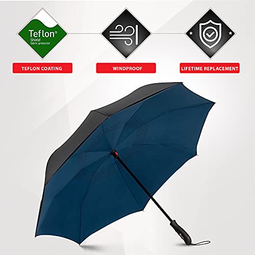 The Original Repel Reverse Umbrella - Windproof Inverted Umbrella w/ 8 Fiberglass Reinforced Ribs - Easy Upside Down Open And Close - Large Umbrella Protects Against Rain, Wind, Snow and Sleet