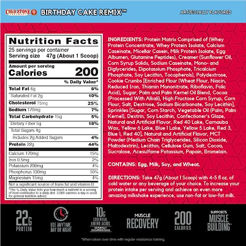 BSN Syntha-6 Whey Protein Powder, Cold Stone Creamery- Birthday Cake Remix Flavor, Micellar Casein, Milk Protein Isolate Powder, 25 Servings