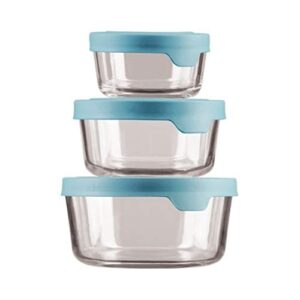 anchor hocking trueseal round glass food storage containers with airtight lids, mineral blue, set of 3