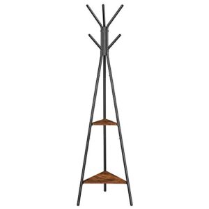 VASAGLE Coat Rack Freestanding, Coat Hanger Stand, Hall Tree with 2 Shelves, for Clothes, Hat, Bag, Industrial Style, Rustic Brown and Black URCR16BX