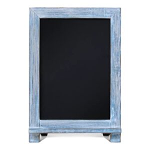 hbcy creations rustic blue wood tabletop chalkboard with legs/vintage wedding table sign/small kitchen countertop memo board/antique wooden frame (9.5” x 14” inches) (rustic blue)