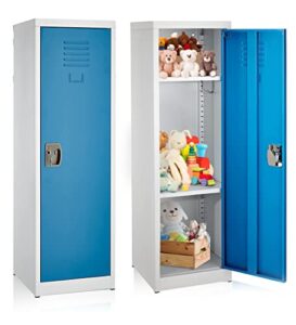 adiroffice kids steel metal storage locker - for home & school - with key & hanging rods (48 in 1 door, blue)