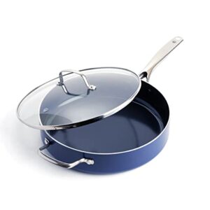 blue diamond cookware diamond infused ceramic nonstick 5qt saute pan jumbo cooker with helper handle and lid, pfas-free, dishwasher safe, oven safe, blue