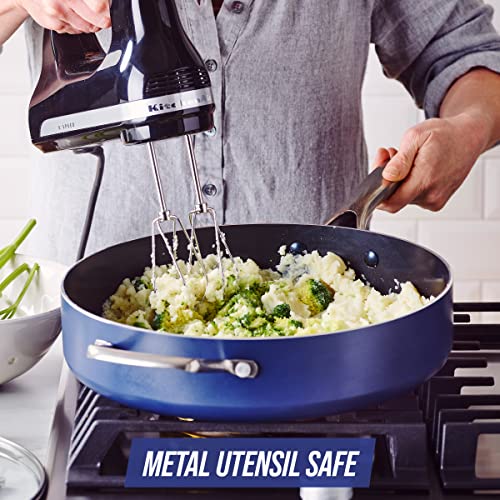 Blue Diamond Cookware Diamond Infused Ceramic Nonstick 5QT Saute Pan Jumbo Cooker with Helper Handle and Lid, PFAS-Free, Dishwasher Safe, Oven Safe, Blue