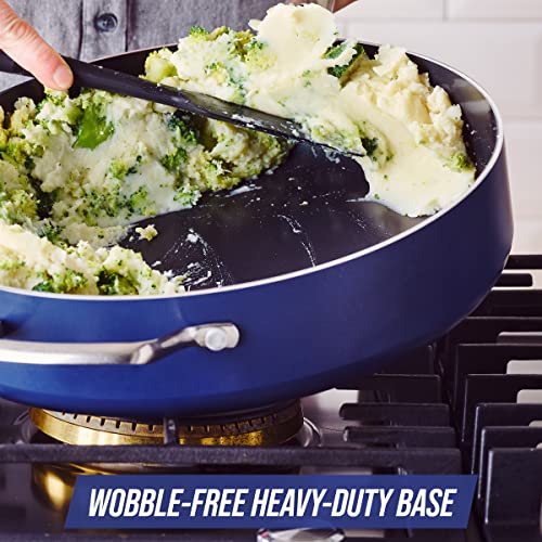 Blue Diamond Cookware Diamond Infused Ceramic Nonstick 5QT Saute Pan Jumbo Cooker with Helper Handle and Lid, PFAS-Free, Dishwasher Safe, Oven Safe, Blue