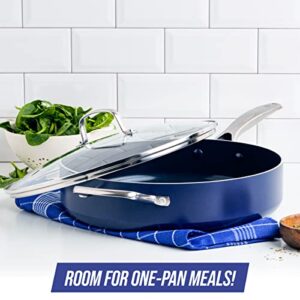 Blue Diamond Cookware Diamond Infused Ceramic Nonstick 5QT Saute Pan Jumbo Cooker with Helper Handle and Lid, PFAS-Free, Dishwasher Safe, Oven Safe, Blue