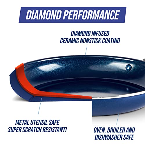 Blue Diamond Cookware Diamond Infused Ceramic Nonstick 5QT Saute Pan Jumbo Cooker with Helper Handle and Lid, PFAS-Free, Dishwasher Safe, Oven Safe, Blue