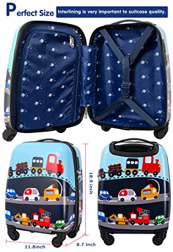 Lttxin Kids Rolling Luggage with Wheels Hard Shell Carry On Suitcase 18 inch for Toddler Boys Veholes