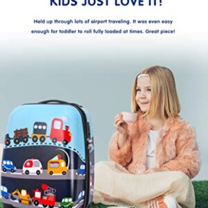 Lttxin Kids Rolling Luggage with Wheels Hard Shell Carry On Suitcase 18 inch for Toddler Boys Veholes