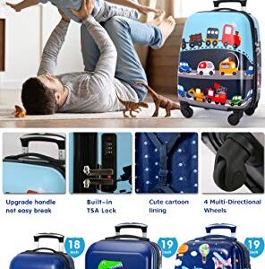 Lttxin Kids Rolling Luggage with Wheels Hard Shell Carry On Suitcase 18 inch for Toddler Boys Veholes