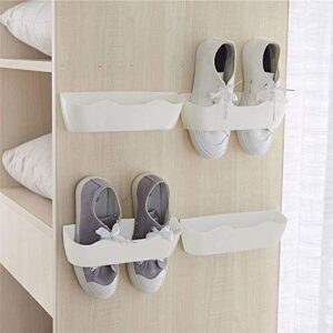 yocice wall mounted shoes rack 4pcs with sticky hanging strips, plastic shoes holder storage organizer,door shoe hangers (white- sm02(4pcs))