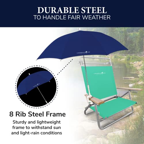 Caribbean Joe Beach Umbrella for Chair, Adjustable and Universal Clamp On Beach Umbrella with UV Protection, 48 Inch Arc, Navy