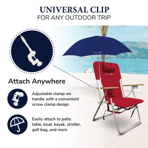 Caribbean Joe Beach Umbrella for Chair, Adjustable and Universal Clamp On Beach Umbrella with UV Protection, 48 Inch Arc, Navy