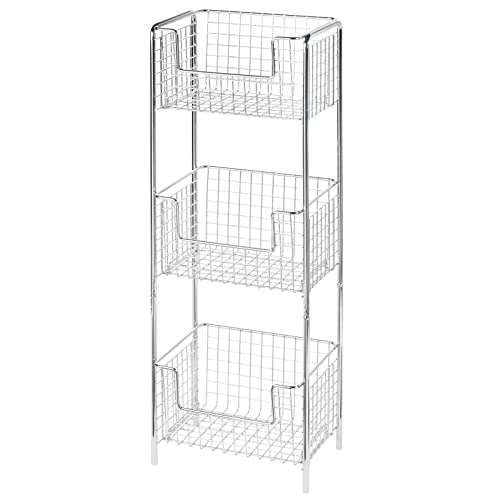 mDesign Steel Freestanding Storage Organizer Tower Rack Basket Shelf, Metal 3-Tier Furniture Unit for Master/Guest Bathroom, Powder Room - Holds Bath Towels, Soap - Concerto Collection - Chrome