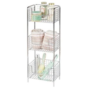 mdesign steel freestanding storage organizer tower rack basket shelf, metal 3-tier furniture unit for master/guest bathroom, powder room - holds bath towels, soap - concerto collection - chrome