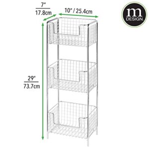 mDesign Steel Freestanding Storage Organizer Tower Rack Basket Shelf, Metal 3-Tier Furniture Unit for Master/Guest Bathroom, Powder Room - Holds Bath Towels, Soap - Concerto Collection - Chrome