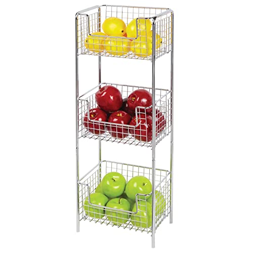 mDesign Steel Freestanding Storage Organizer Tower Rack Basket Shelf, Metal 3-Tier Furniture Unit for Master/Guest Bathroom, Powder Room - Holds Bath Towels, Soap - Concerto Collection - Chrome