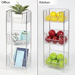 mDesign Steel Freestanding Storage Organizer Tower Rack Basket Shelf, Metal 3-Tier Furniture Unit for Master/Guest Bathroom, Powder Room - Holds Bath Towels, Soap - Concerto Collection - Chrome