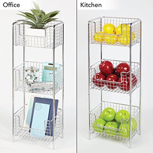 mDesign Steel Freestanding Storage Organizer Tower Rack Basket Shelf, Metal 3-Tier Furniture Unit for Master/Guest Bathroom, Powder Room - Holds Bath Towels, Soap - Concerto Collection - Chrome