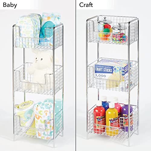 mDesign Steel Freestanding Storage Organizer Tower Rack Basket Shelf, Metal 3-Tier Furniture Unit for Master/Guest Bathroom, Powder Room - Holds Bath Towels, Soap - Concerto Collection - Chrome