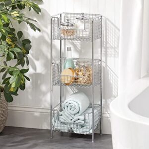 mDesign Steel Freestanding Storage Organizer Tower Rack Basket Shelf, Metal 3-Tier Furniture Unit for Master/Guest Bathroom, Powder Room - Holds Bath Towels, Soap - Concerto Collection - Chrome